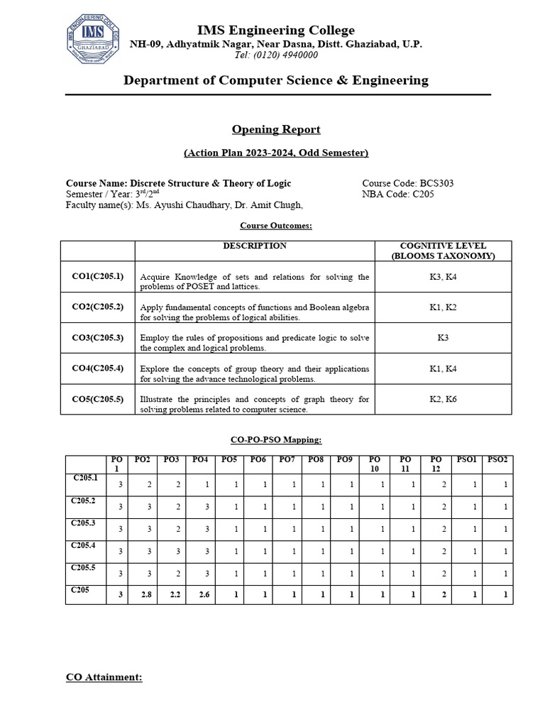 Opening Report - (2023-24) - DSTL - BCS303 | PDF | Logic | Mathematical ...