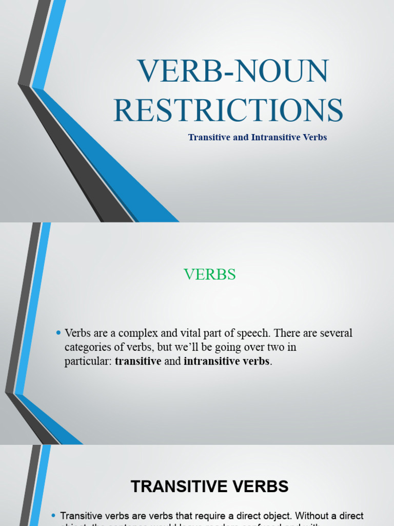 Verb Noun Restrictions | PDF | Verb | Object (Grammar) Verb Noun Restrictions | PDF | Verb | Object (Grammar)