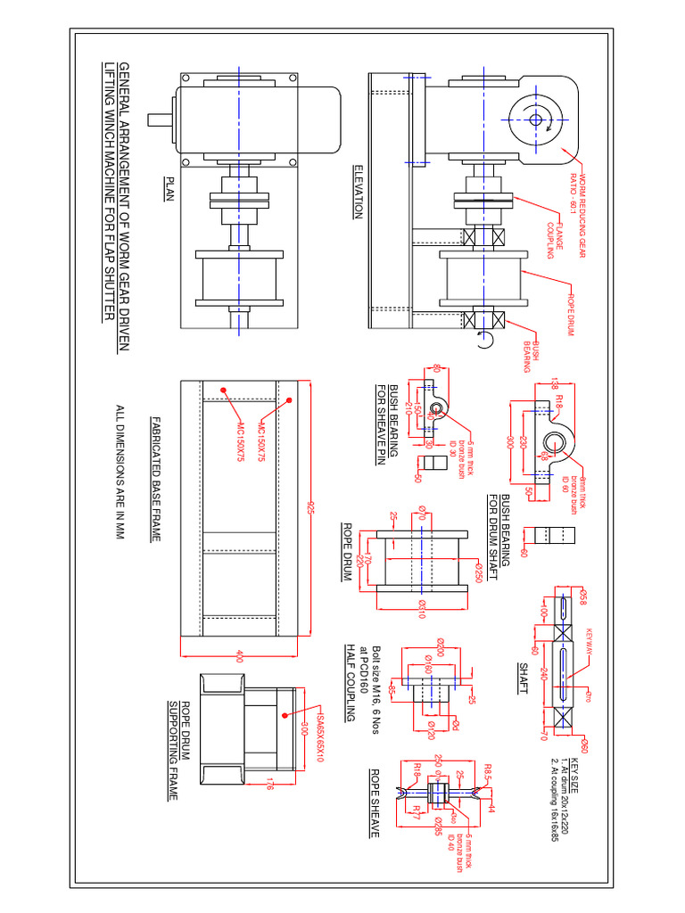 Worm Gear Lifting Winch Design Details | PDF | Tools | Equipment