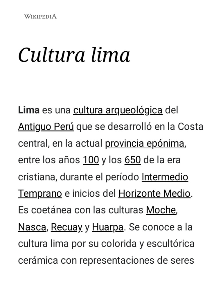 Cultura Lima - Wikipedia, La Enciclopedia Libre | PDF