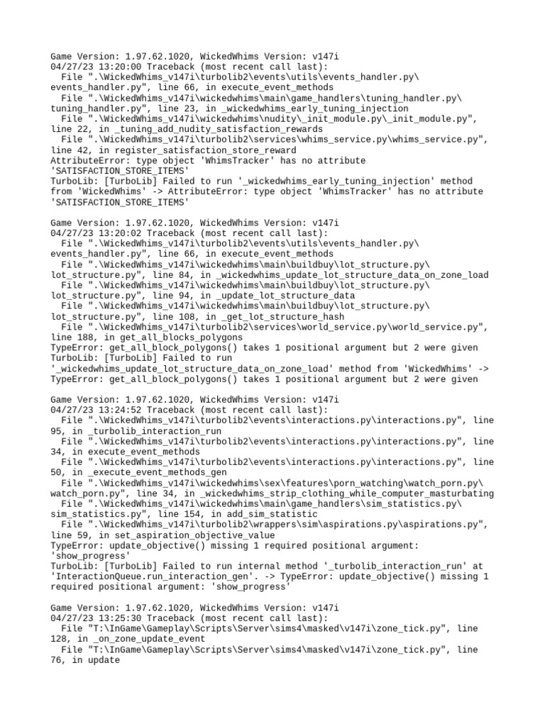 WickedWhims V147i Exception | PDF | Software | Computing