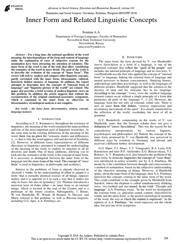 Inner Form and Related Linguistic Concepts: Sosnina A.A | PDF ...