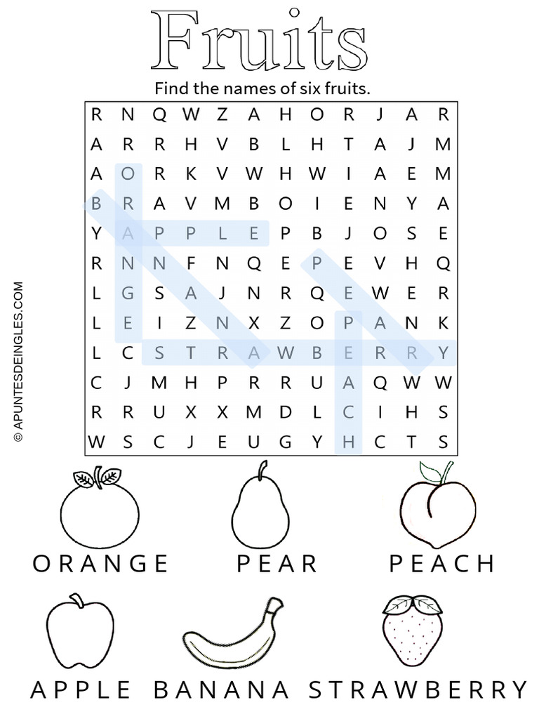 SOLUCIONES Six Fruits - Sopa de Letras | PDF