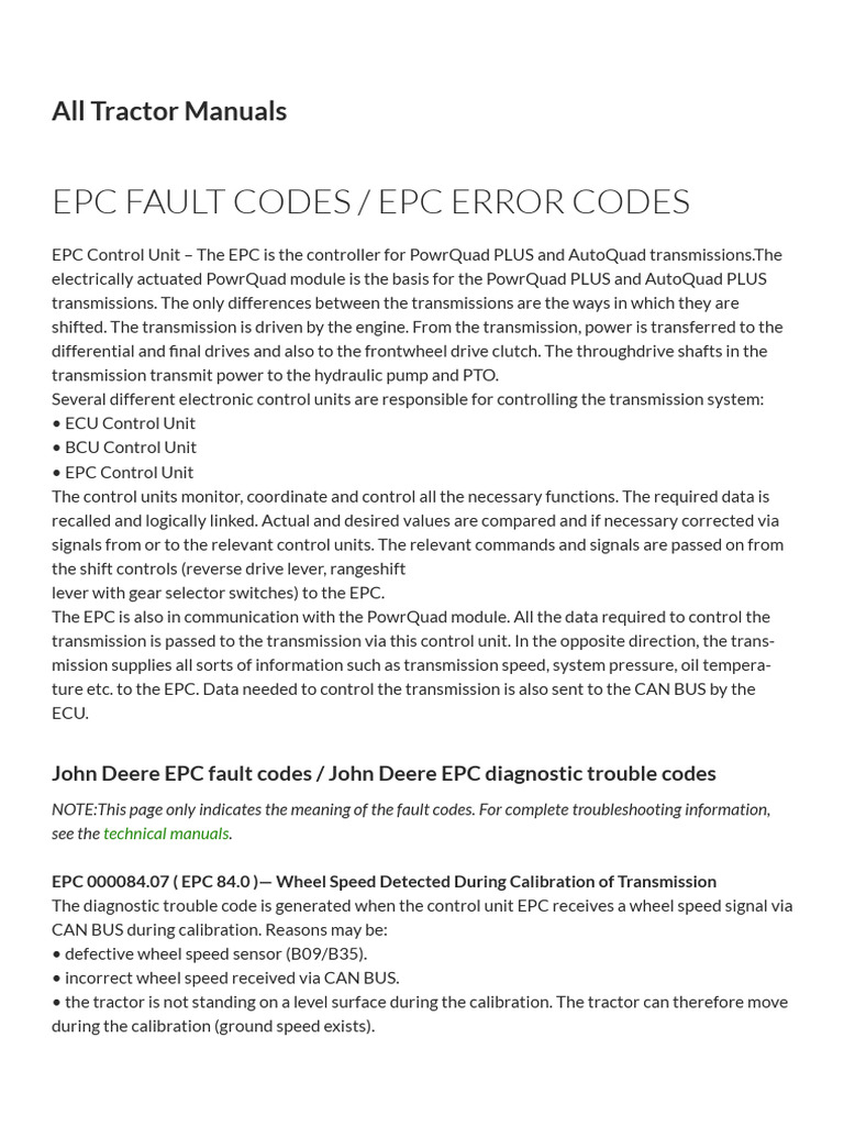 EPC FAULT CODES - EPC ERROR CODES - All Tractor Manuals | PDF