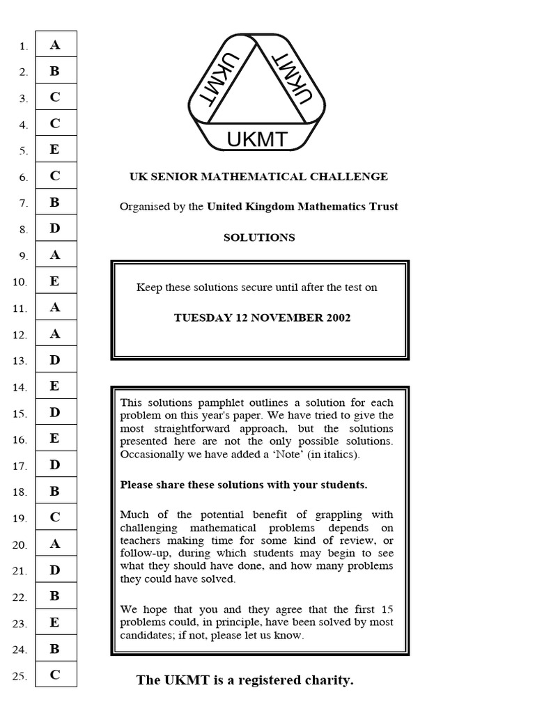 UKMT Senior Maths Challenge Solutions | PDF | Triangle | Circle