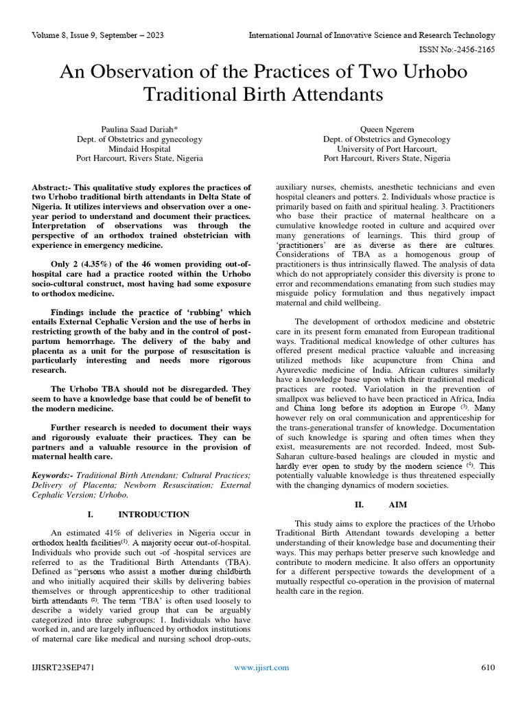 An Observation of The Practices of Two Urhobo Traditional Birth ...
