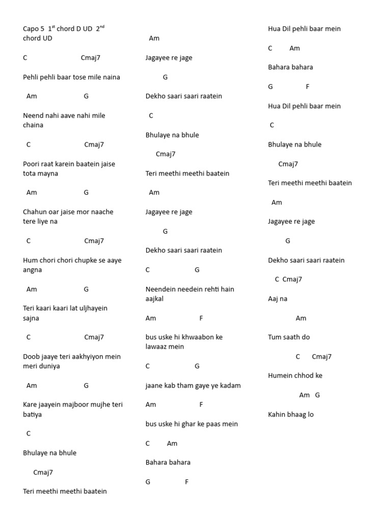 Bahara Bahara Song Lyrics and Chords | PDF