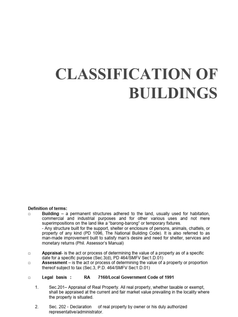Classification Of Building Final Download Free Pdf Building Property