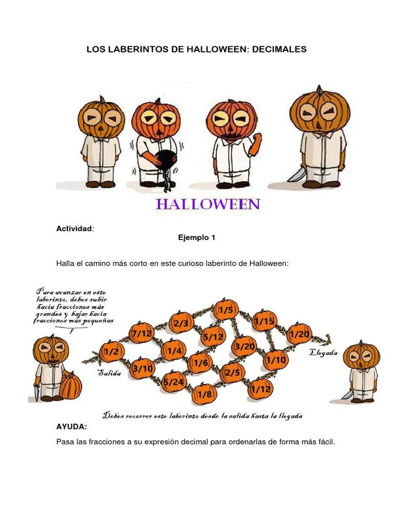 Laberintos de Halloween: Decimales y Fracciones | PDF
