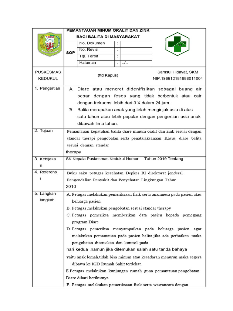 Pemantauan Oralit dan Zink untuk Balita | PDF