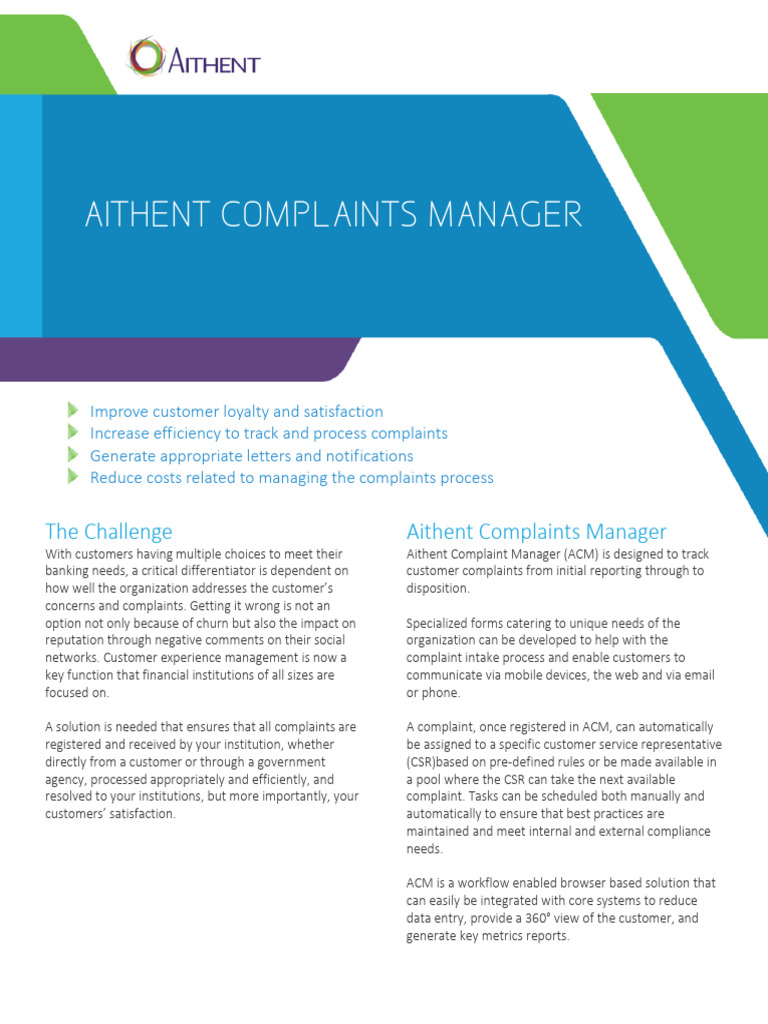 Aithent Complaints Manager Overview | PDF | Audit | Regulatory Compliance