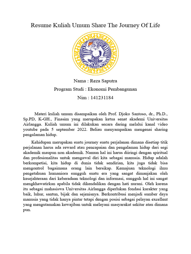 Resume Kuliah Umum Share The Journey of Life | PDF