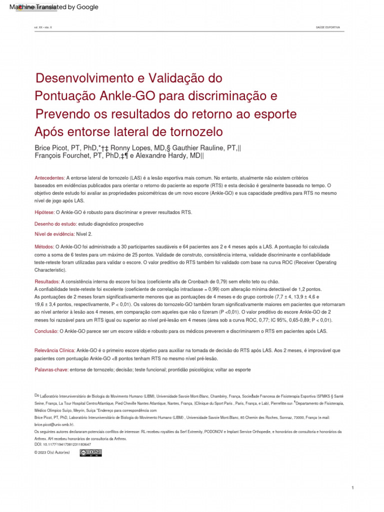 Picot Et Al 2023 Development and Validation of The Ankle Go Score For ...