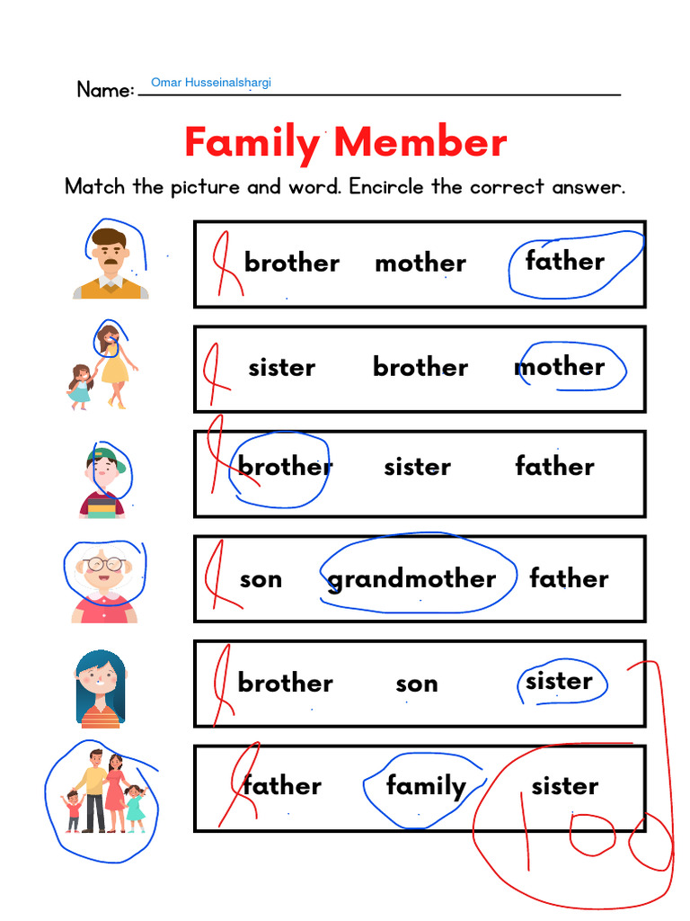 Colorful Illustrative Family Member Identification Worksheet | PDF
