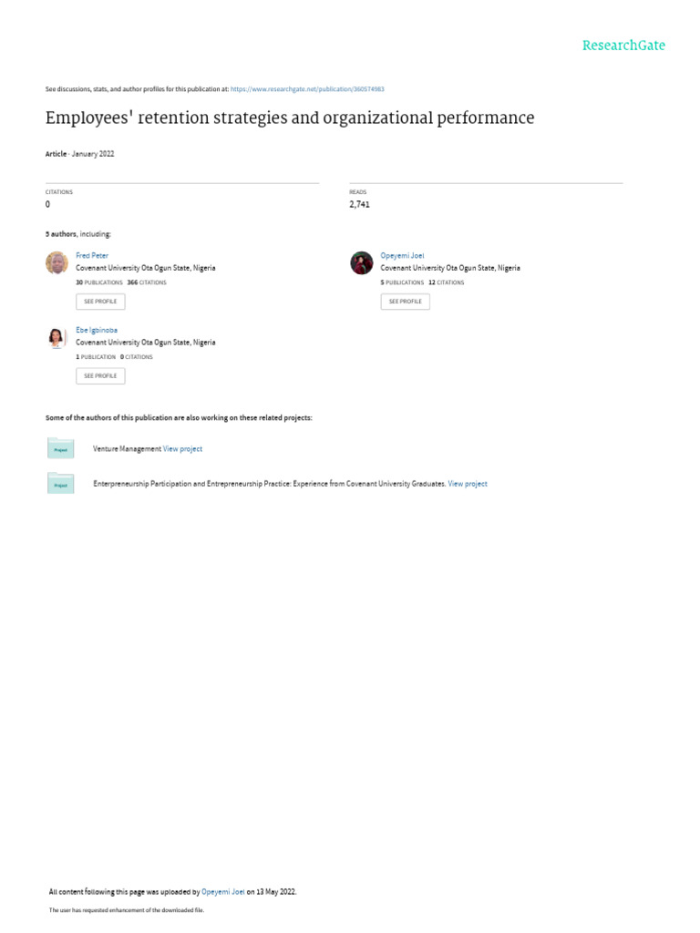 Employees Retention Strategies and Organisational 1528 2686 28 S5 003 ...