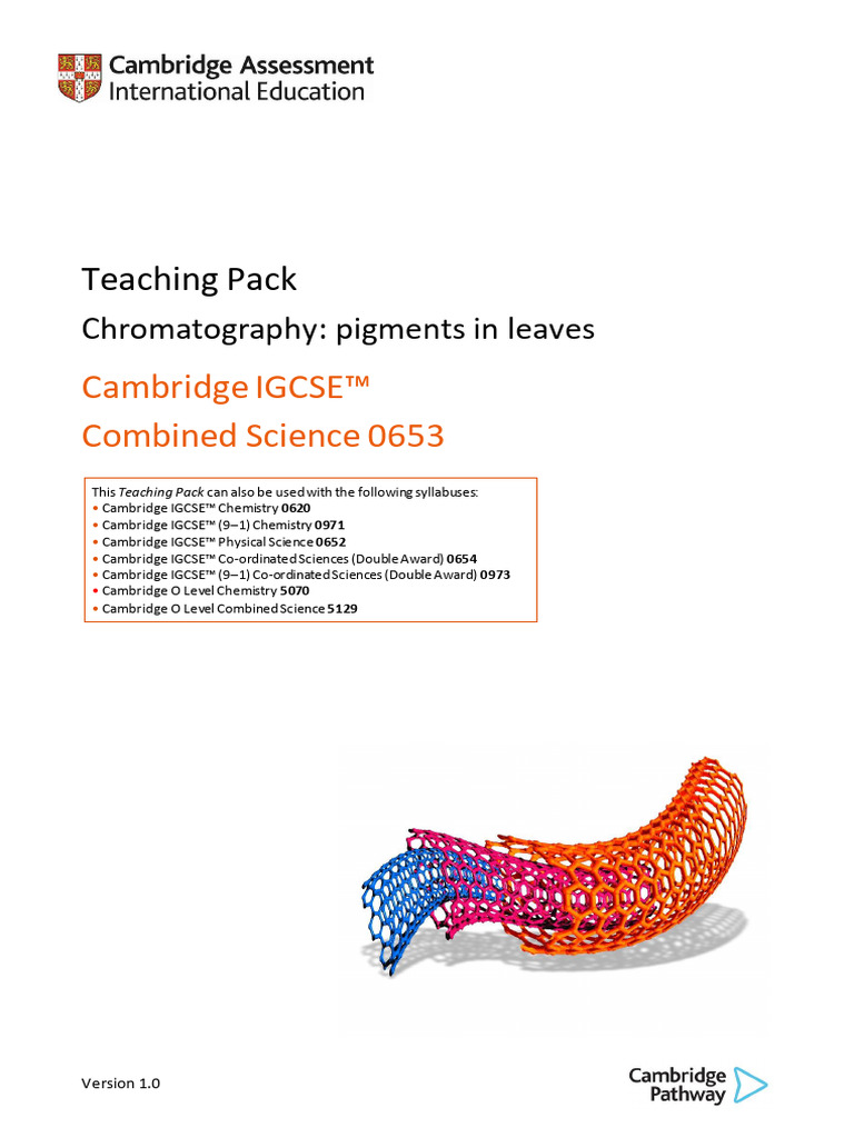 Teaching Pack, Chromatography Pigments in Leaves, Cambridge IGCSE ...