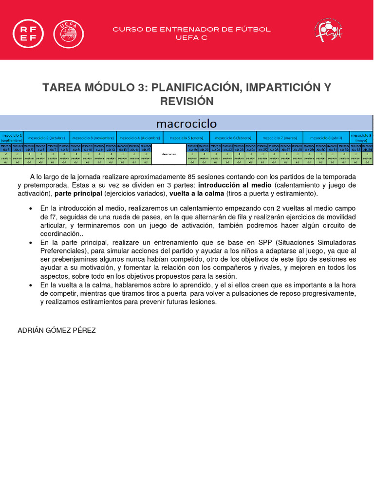 TAREA MÓDULO 3 PLANIFICACIÓN, IMPARTICIÓN Y REVISIÓN adrián gómez pérez | PDF