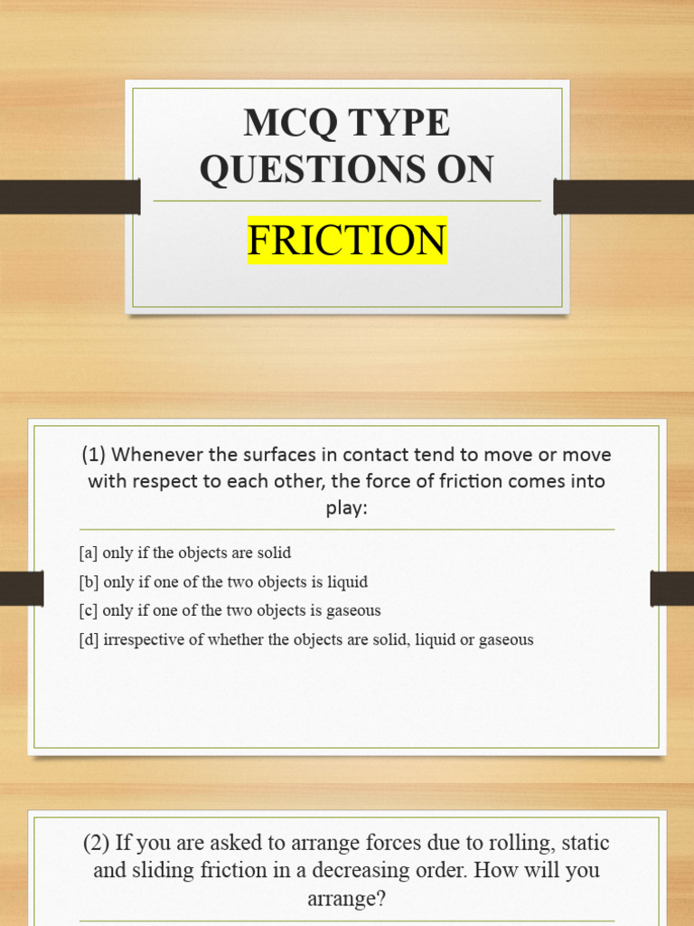 MCQ Based Questions On Friction | Download Free PDF | Friction ...