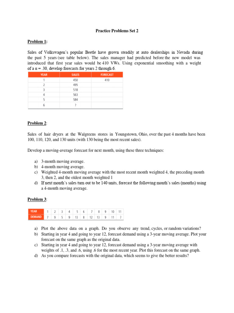 Practice Problems Set2 Instructions Pdf Forecasting Moving Average