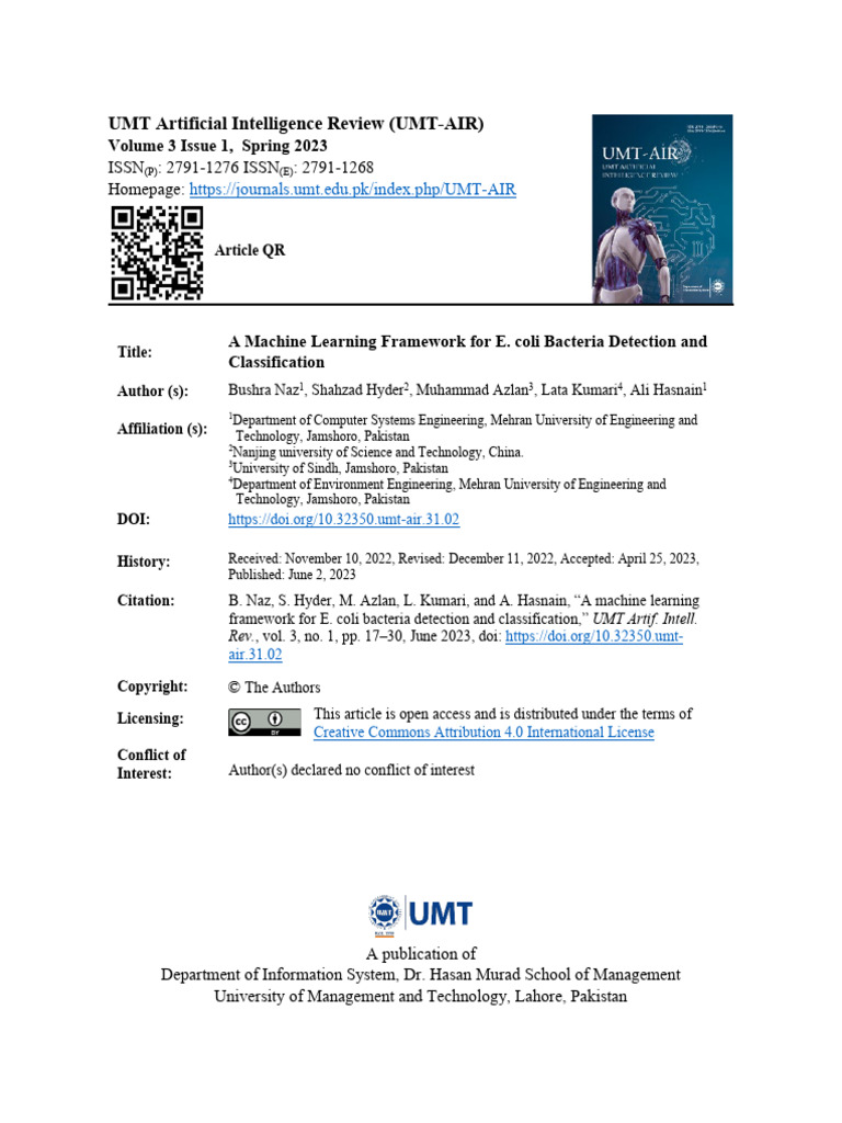 A Machine Learning Framework For E. Coli Bacteria Detection and ...