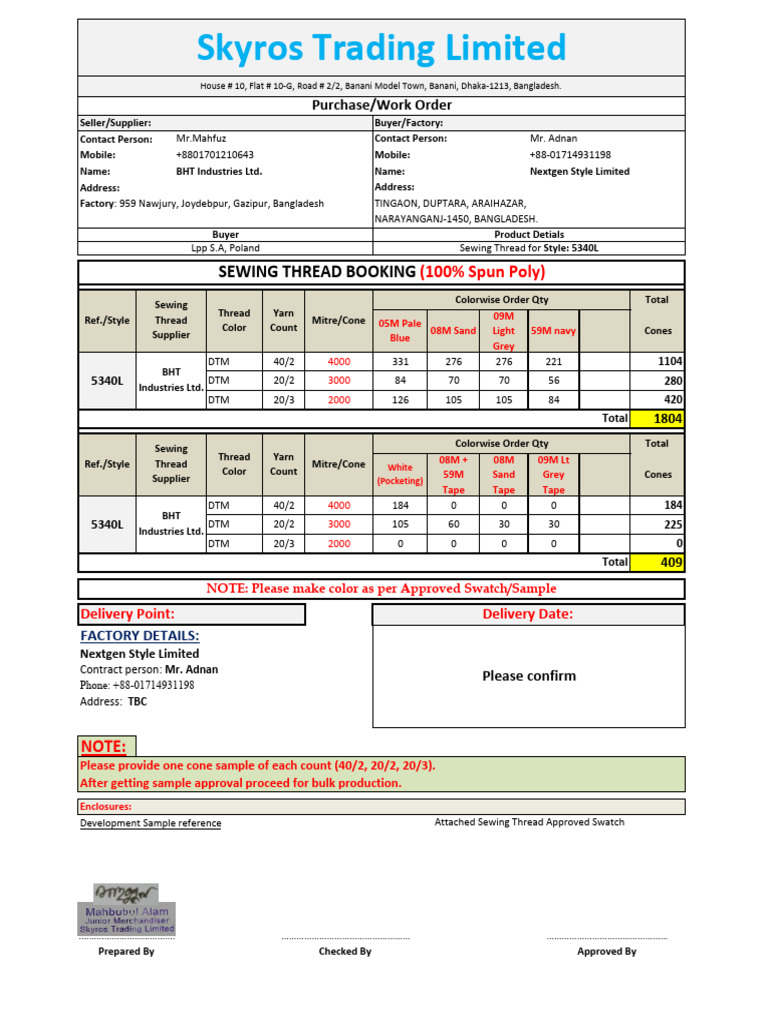 5340L - Sewing Thread Booking - BHT | PDF | Yarn | Textile Arts