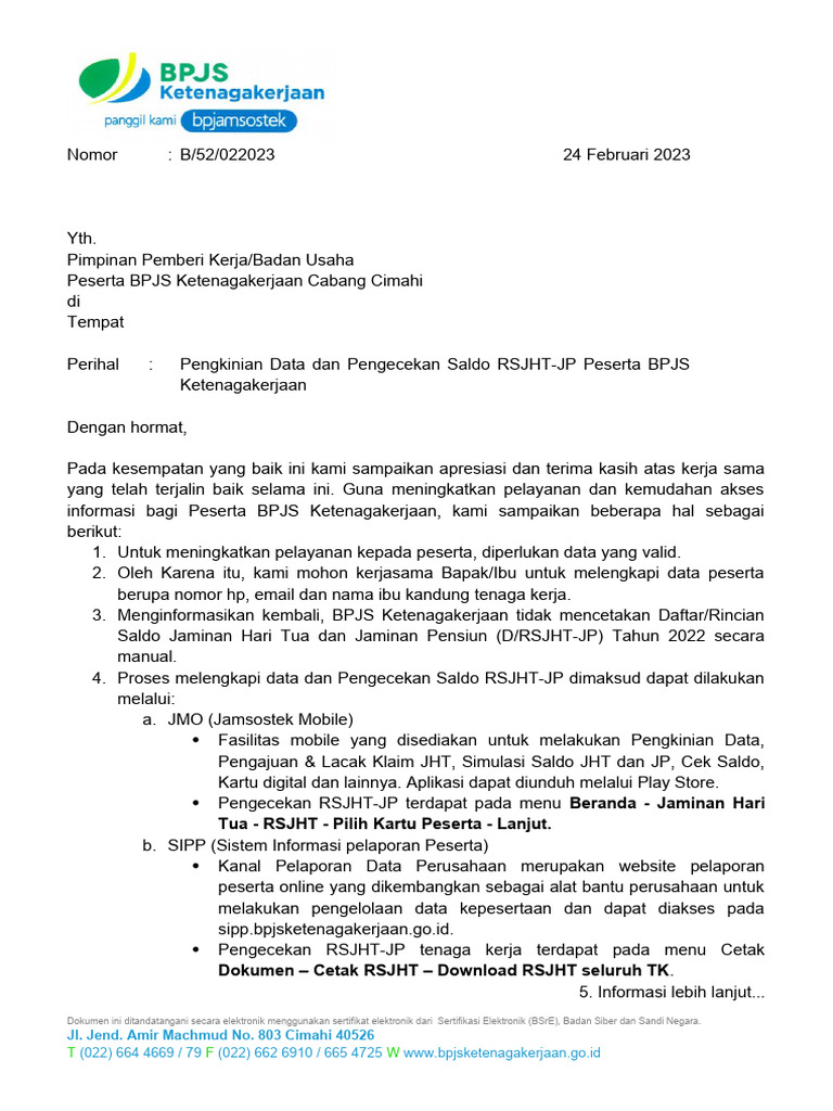 Surat RSJHT-JP Tahun 2023 | PDF