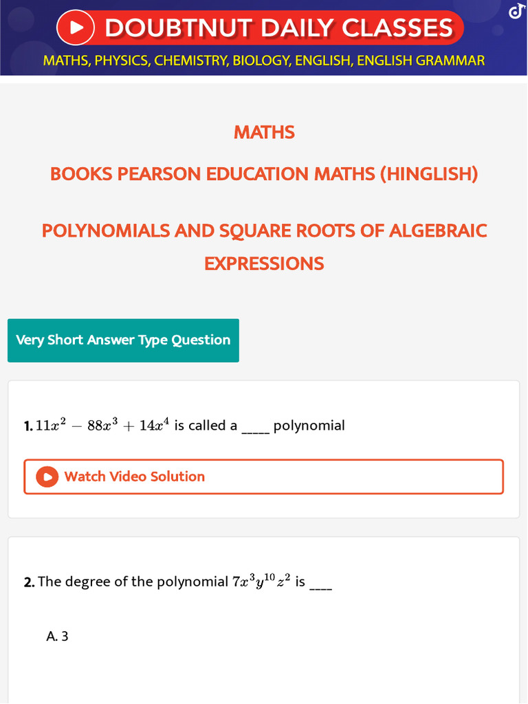Books Doubtnut Question Bank | PDF | Polynomial | Zero Of A Function