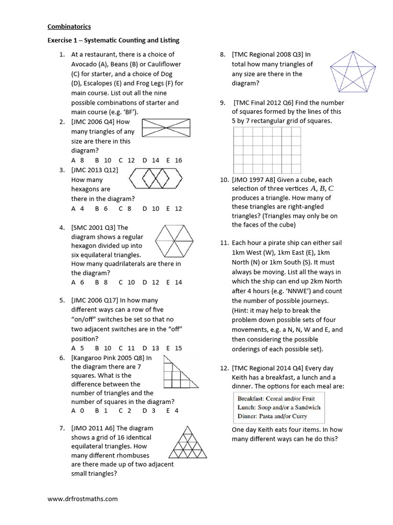 Yr8 Combinatorics Worksheet | PDF | Triangle | Euclidean Plane Geometry