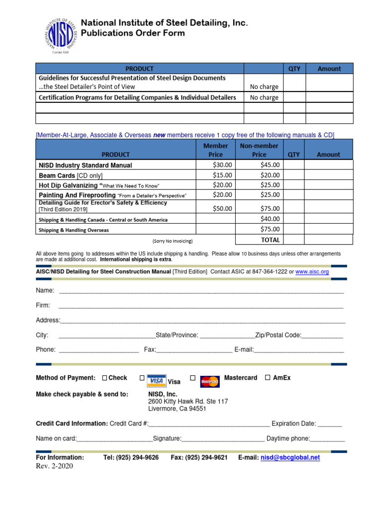 Steel Detailing Publications Order Form | PDF | Technology & Engineering