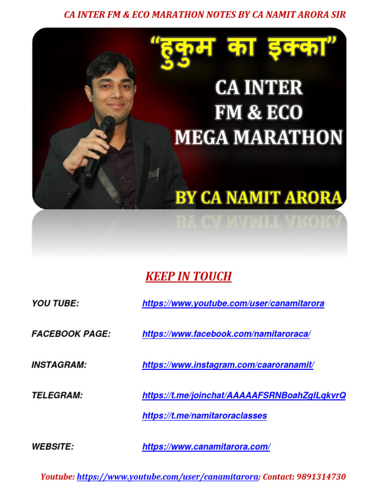 CA Inter FM & Eco Notes by Namit Arora | PDF | Return On Investment | Debt