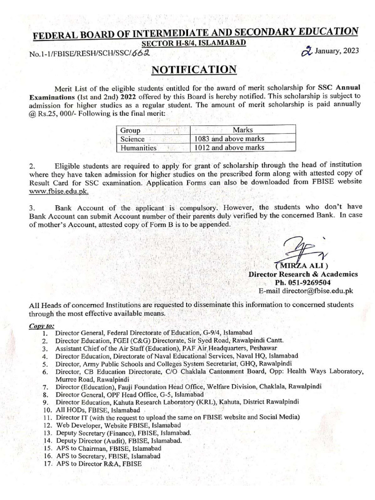 APS Humayun Road SSC Merit List 2022 | PDF | Islamabad | World Politics