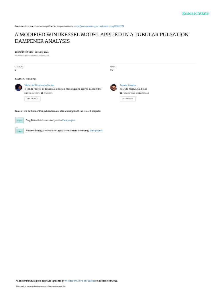 Modified Windkessel Model Applied in A Tubular Pulsation Dampener ...