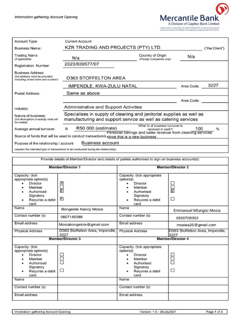 Information Gathering Account Opening | PDF