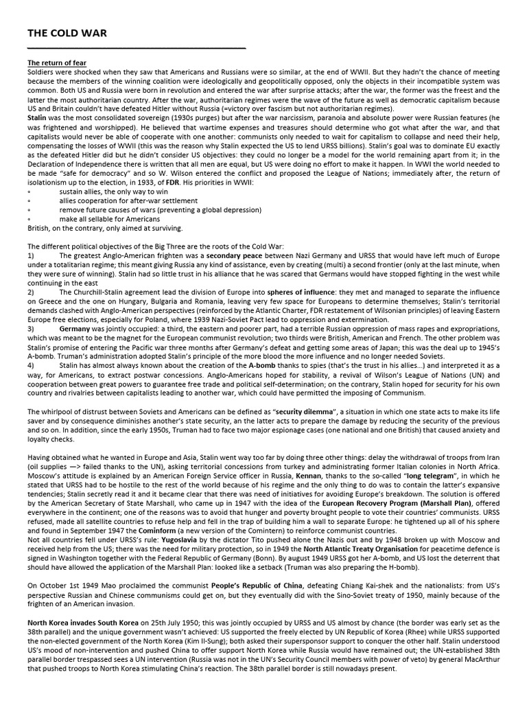 The Cold War Final Pdf Cold War Communism