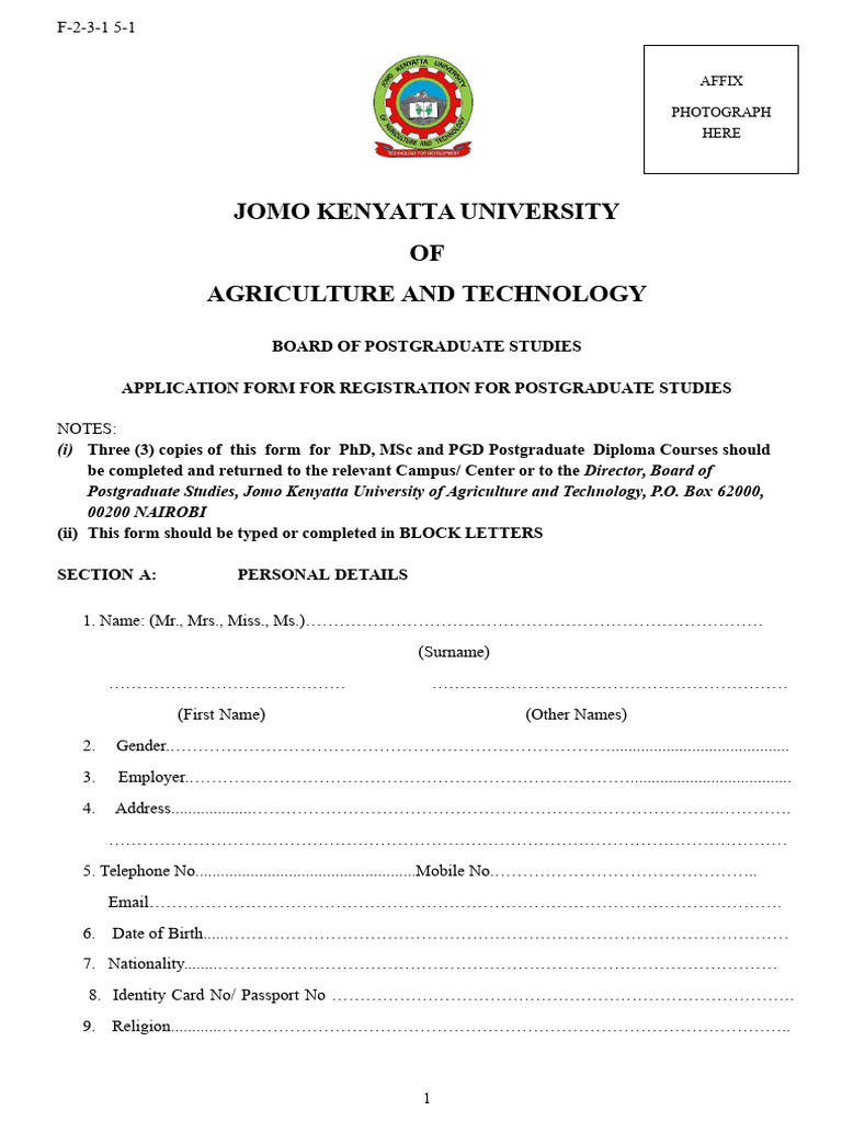 Postgraduate Application Form UPDATED | PDF | Thesis | Educational Stages
