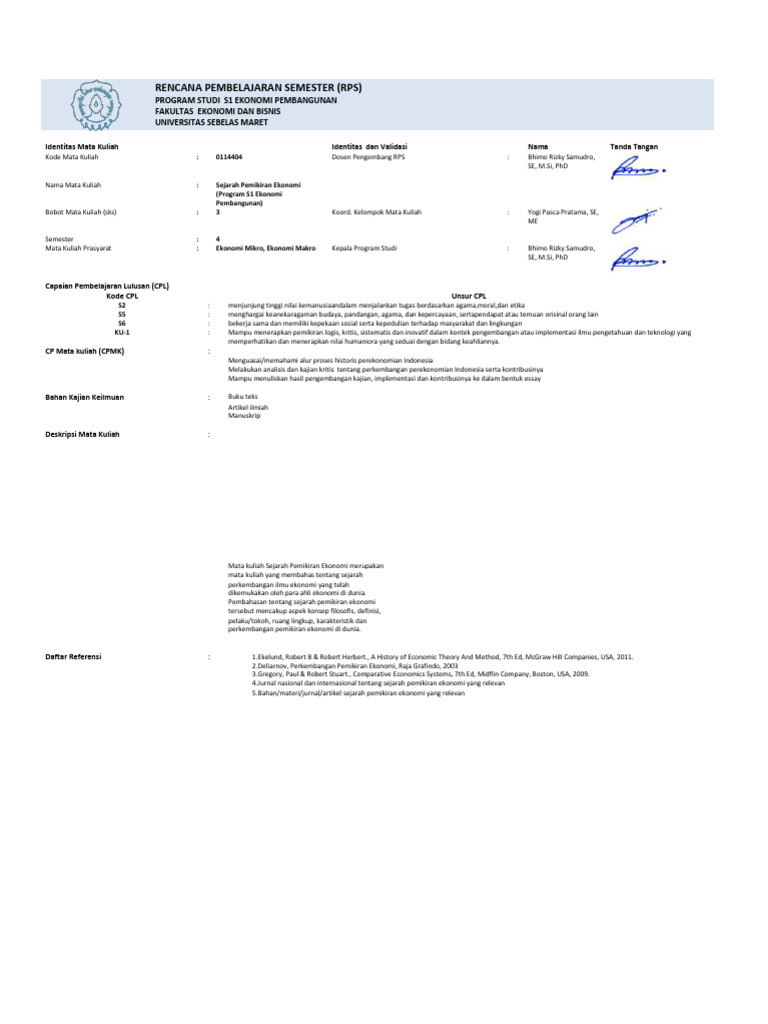 Bhimo RS RPS Sejarah Pemikiran Ekonomi 2020 | PDF | Seni