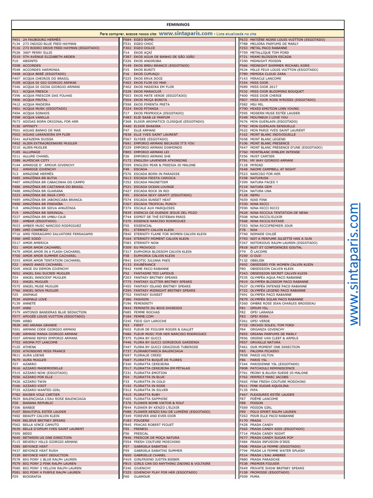 Sinta Paris Lista Completa Perfumes | PDF | Luxury Brands | Perfume