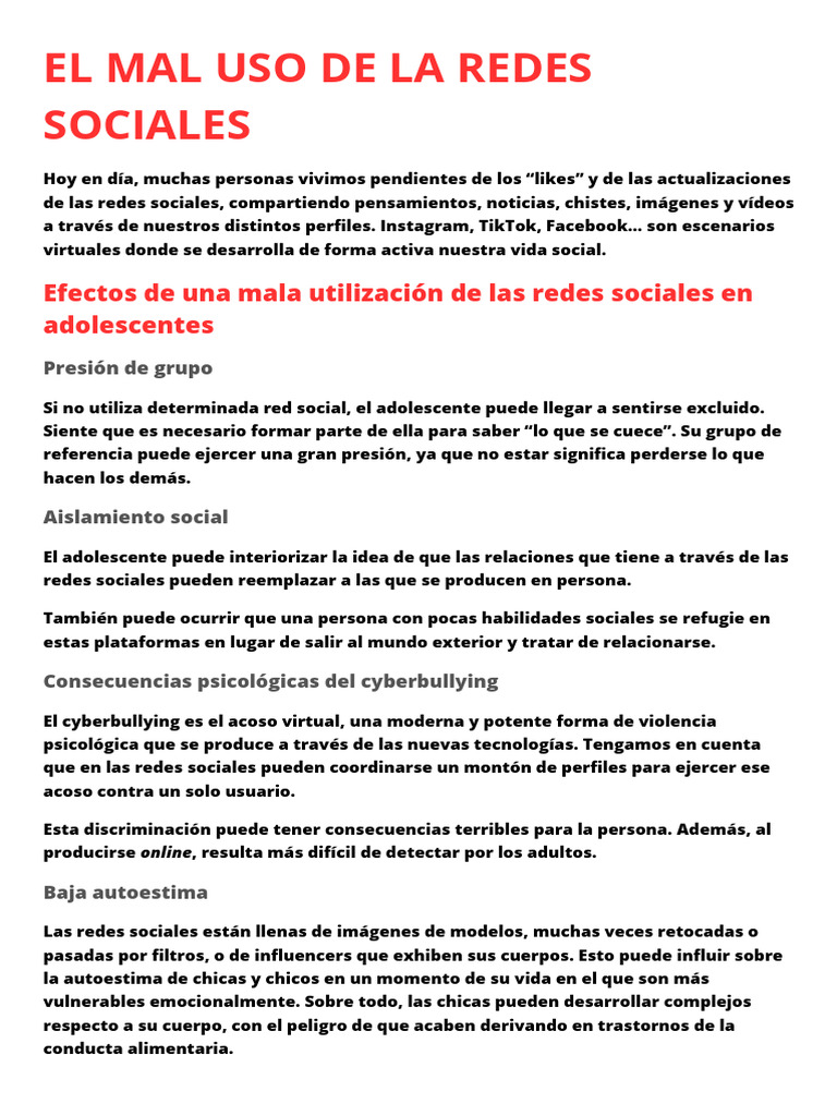 El Mal Uso de La Redes Sociales | PDF