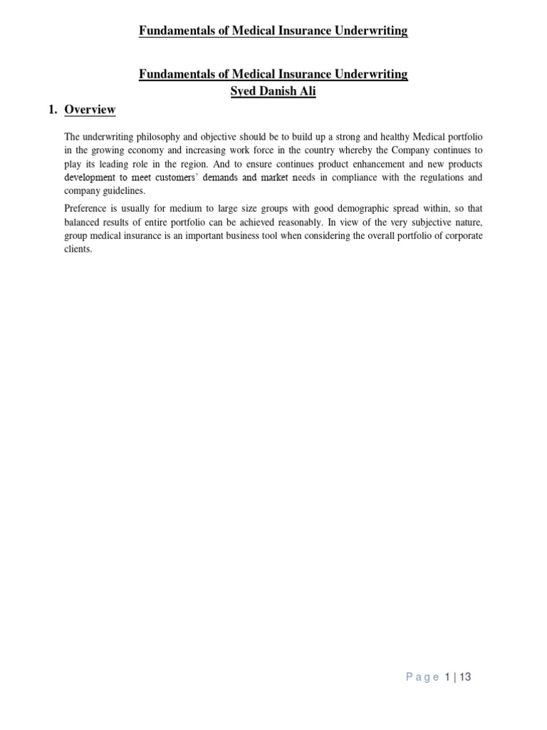 Medical Insurance Underwriting Essentials | PDF | Insurance | Underwriting