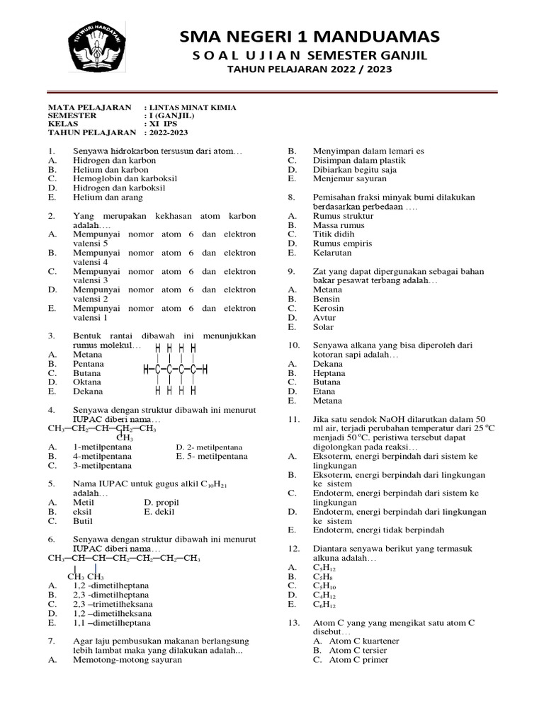 Soal Kimia Xi | PDF | Sains & Matematika