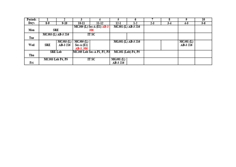 B.Tech. 5th Sem MC2 Time Table 2023-24 Odd | PDF