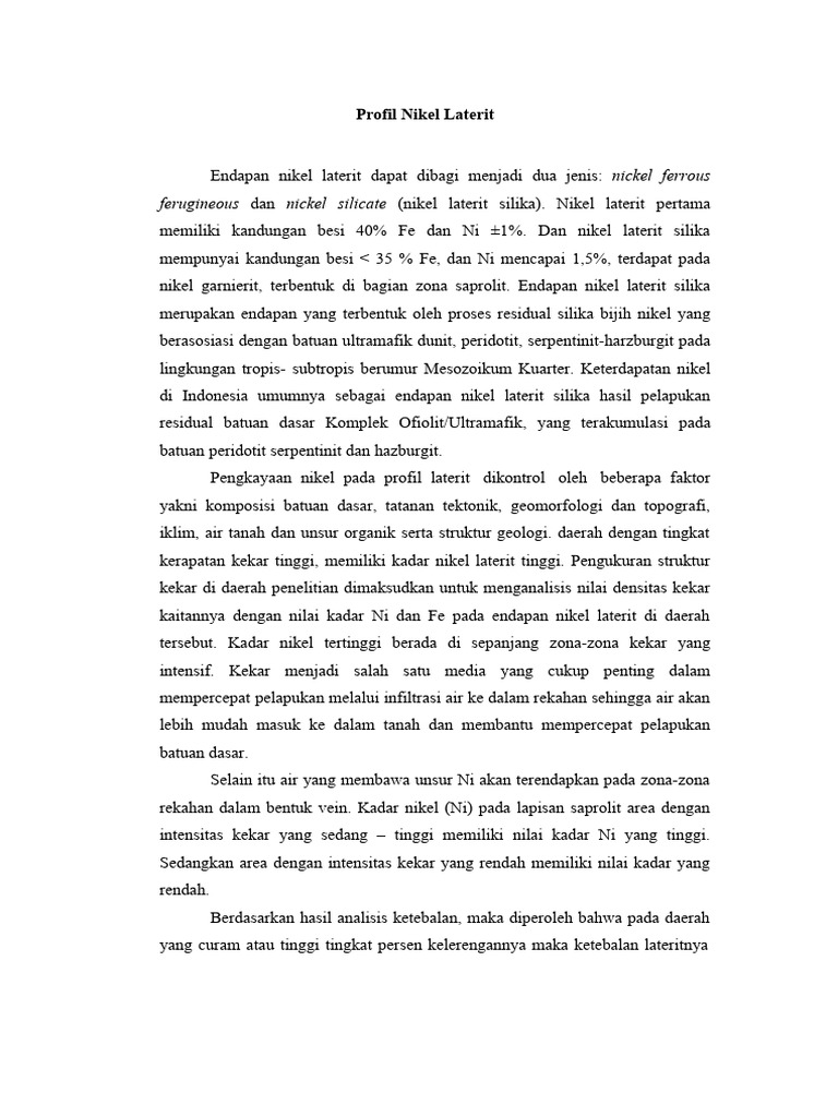Profil Endapan Nikel Laterit di Indonesia | PDF | Ilmu Sosial | Sains ...