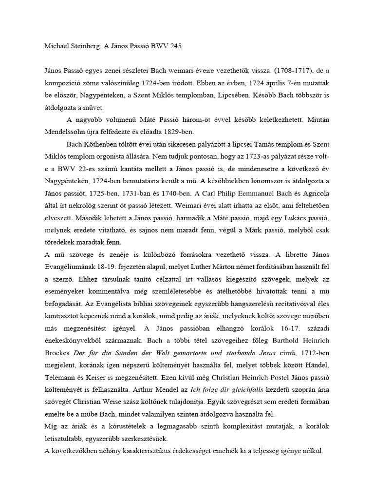 Michael Steinberg - János Passió | PDF