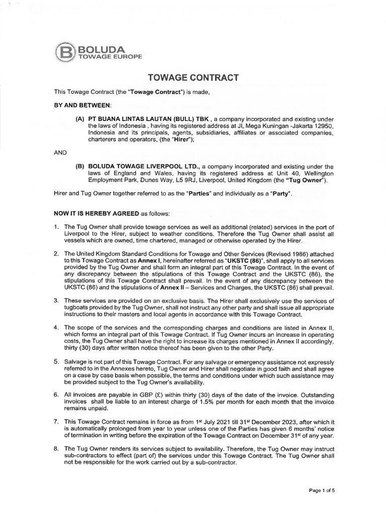 Boluda - BULL - Towage Contract | PDF Boluda - BULL - Towage Contract | PDF
