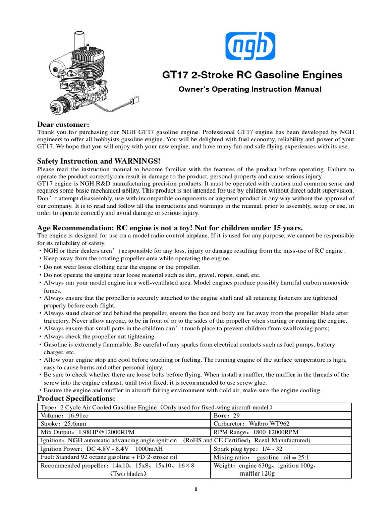 GT17 Instruction Manual | PDF | Carburetor | Throttle
