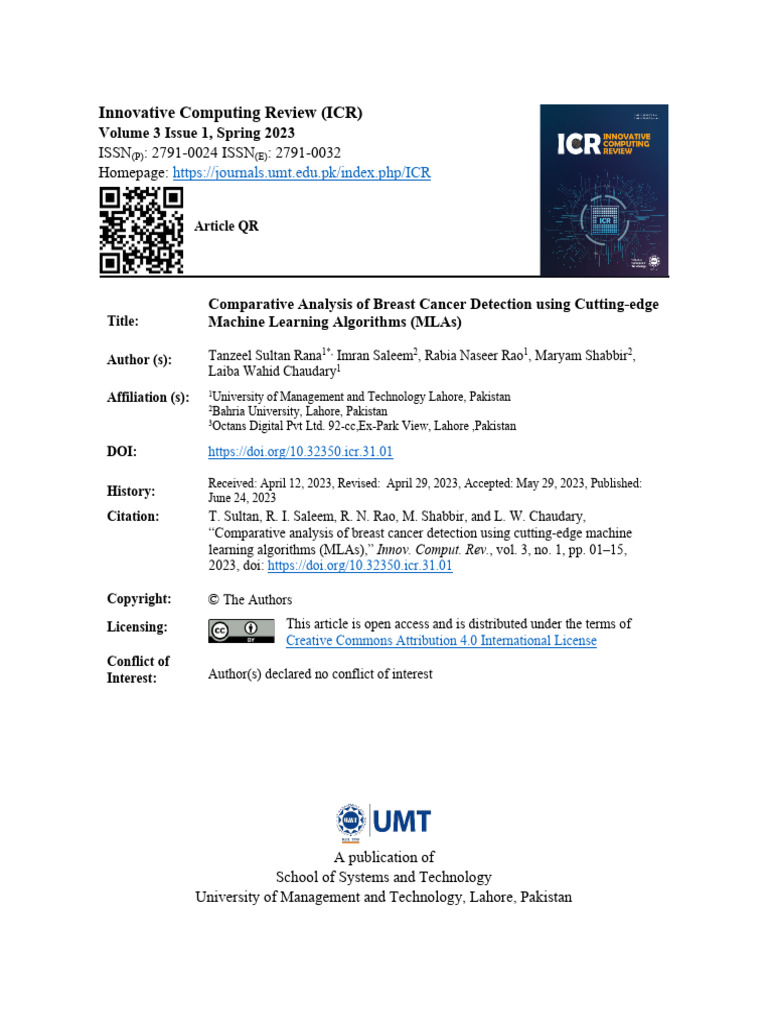 Comparative Analysis of Breast Cancer Detection Using Cutting-Edge ... Comparative Analysis of Breast Cancer Detection Using Cutting-Edge ...