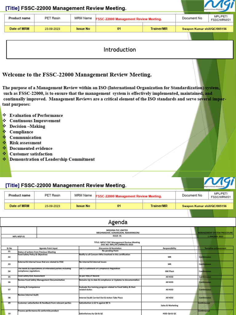 Management Review Meeting | PDF | Internal Audit | Audit