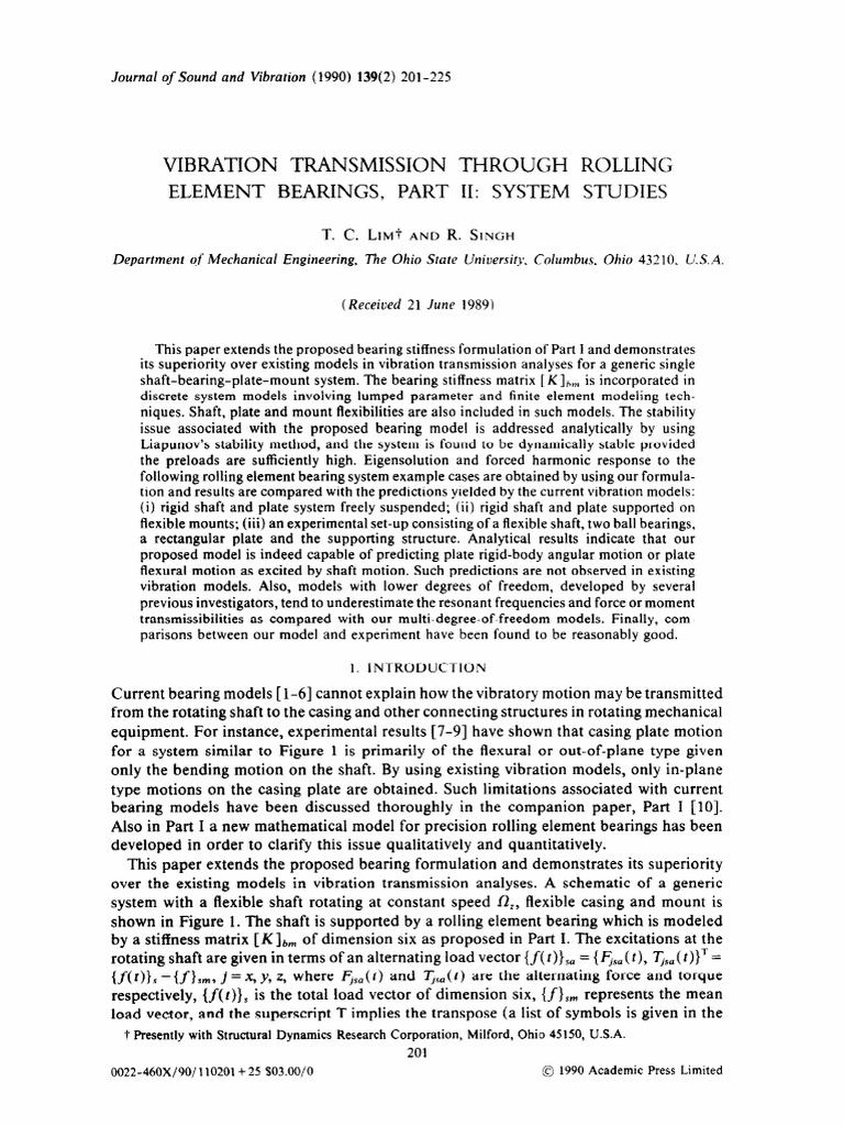 Vibration Transmission Through Rolling Element Bearings Part Ii System