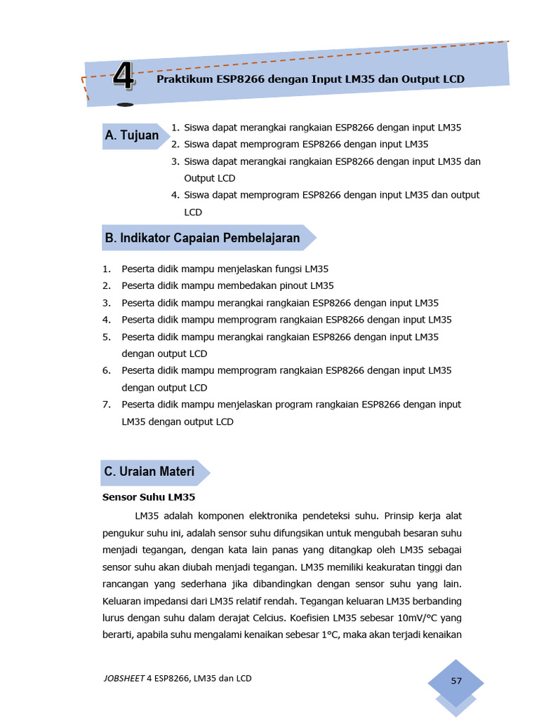 Jobsheet 4 ESP8266 Input LM35 OUTPUT LCD | PDF