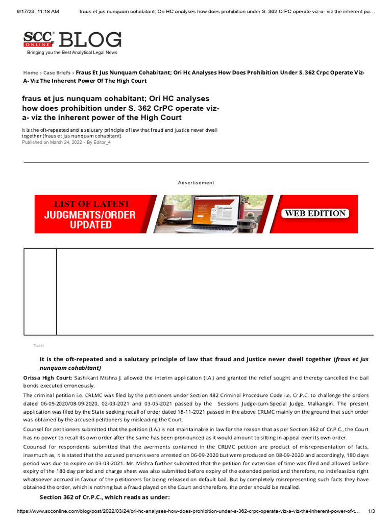 Legal Analysis: S. 362 CrPC Insights | PDF | Bail | Judgment (Law)